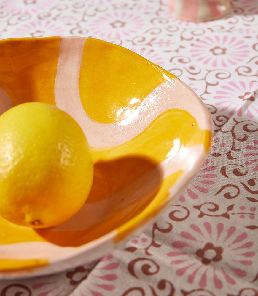 Squiggle Cereal Bowl - Orange and Blush Pink - Artists and Objects