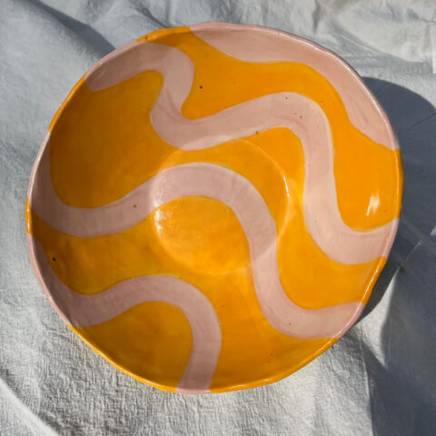 Squiggle Cereal Bowl - Orange and Blush Pink - Artists and Objects
