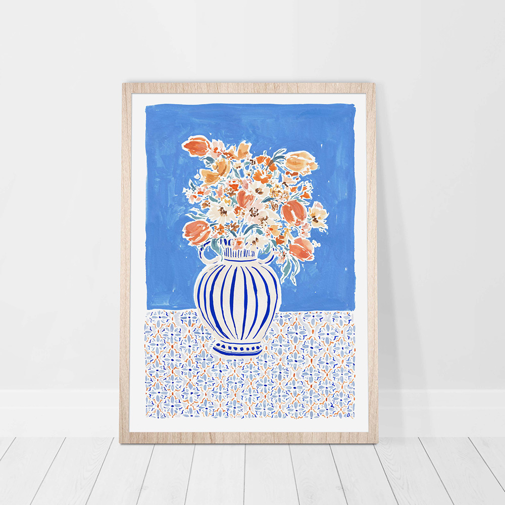 Powder Blue Apricot and Cream Floral Print - Artists and Objects